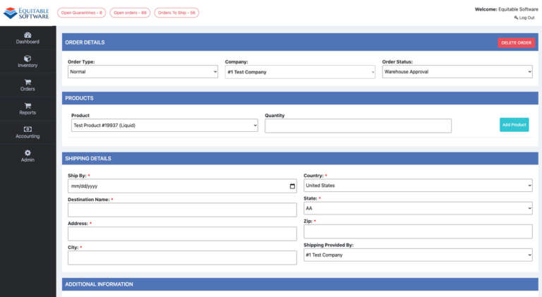 Create An Order - Equitable Software