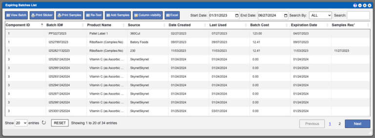 Expiring Batches List - Equitable Software