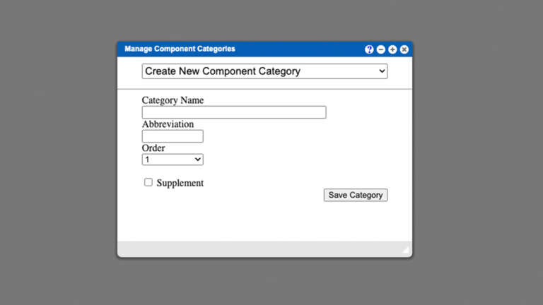 Component Categories - Supplement ERP help