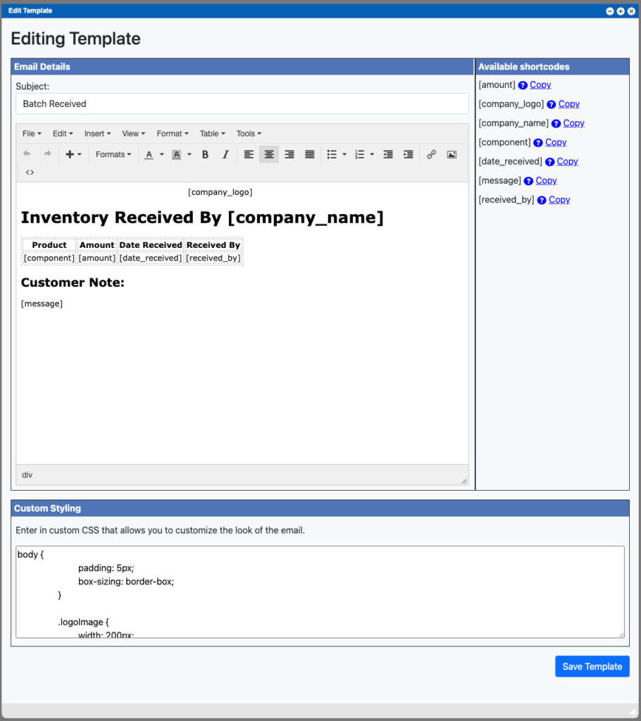 Email Templates - Supplement ERP Help